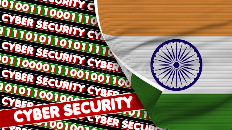India Realistic Flag with Cyber Security Titles Fabric Texture 3D ...