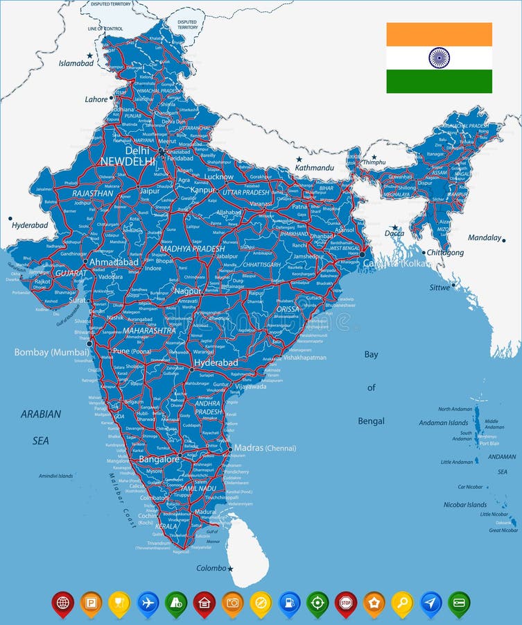 India Road Map with the Main Cities Stock Vector - Illustration of ...