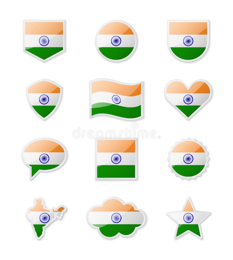 India - Set of Country Flags in the Form of Stickers of Various Shapes ...