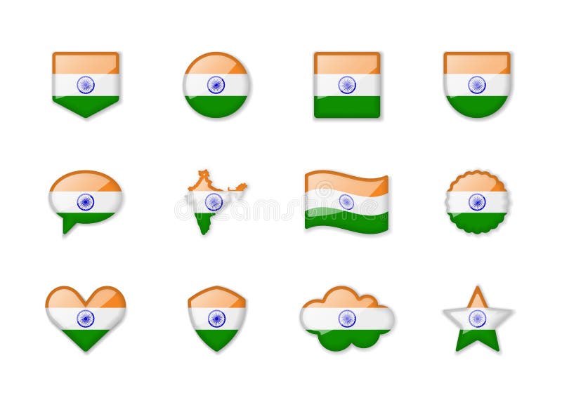 India - Set of Shiny Flags of Different Shapes. Stock Vector ...