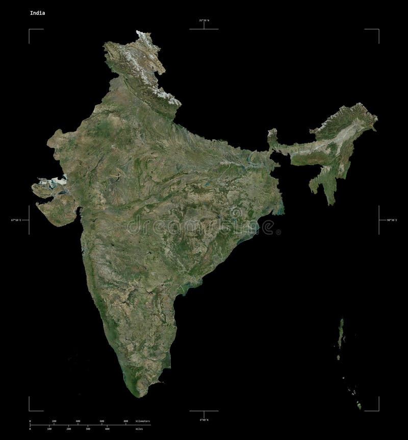 India Shape on Black. High-res Satellite Stock Illustration ...