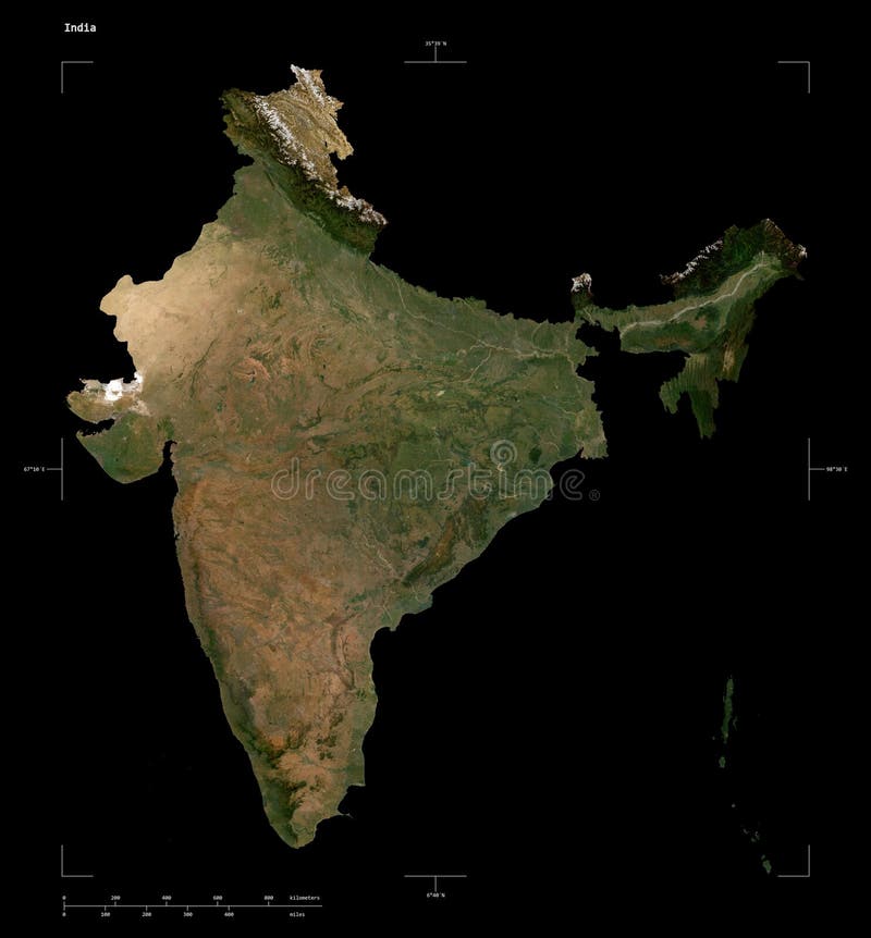 India Shape on Black. Low-res Satellite Stock Illustration ...