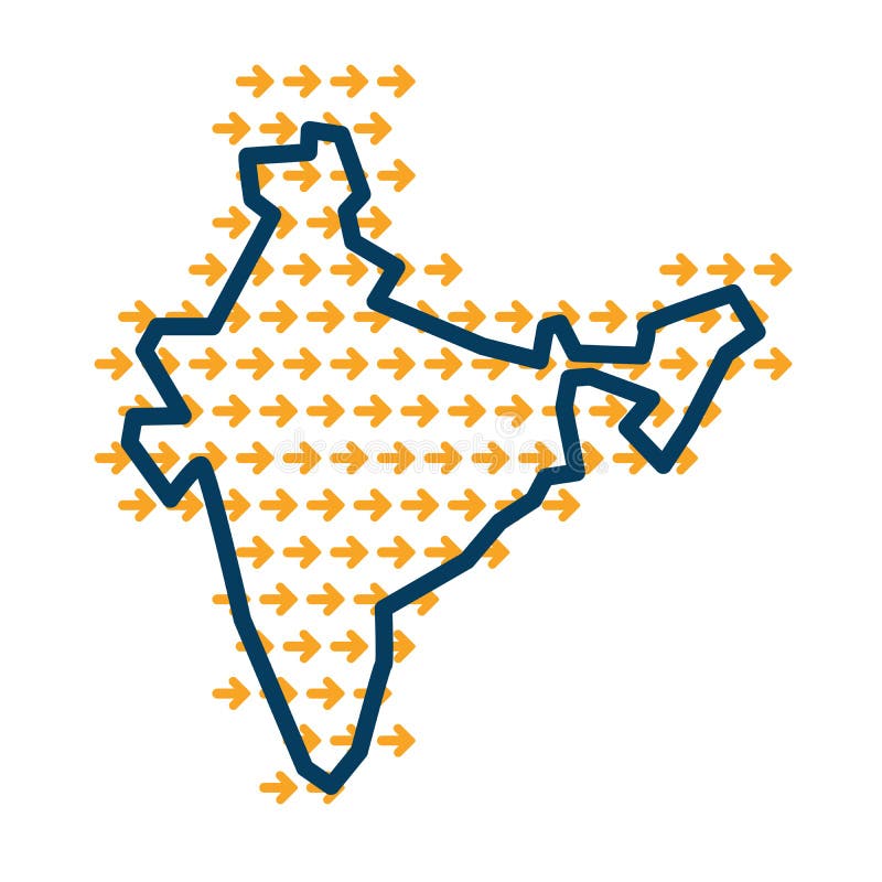 India Simple Outline Map with Yellow Direction Guide Arrows. Stock ...
