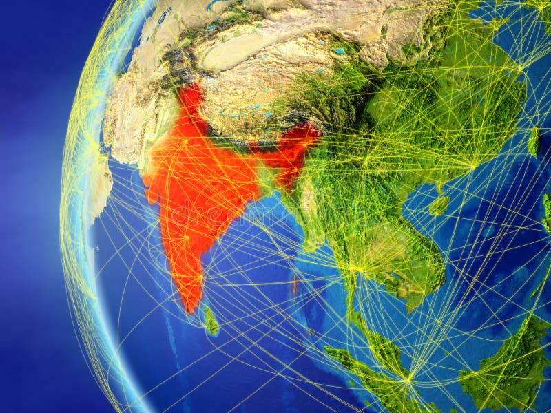 India from Space with Network Stock Illustration - Illustration of ...
