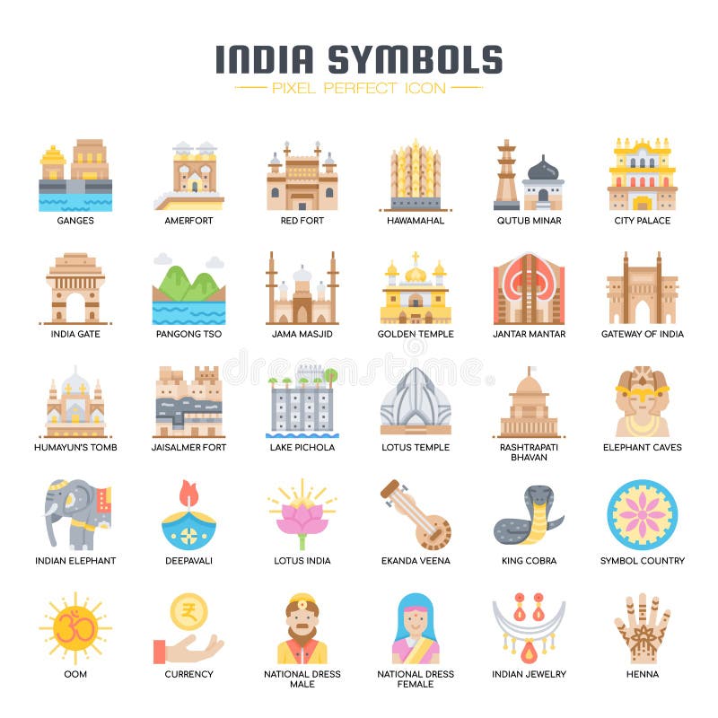 Set of India Symbols Line Vector Icons. Stock Vector - Illustration of ...
