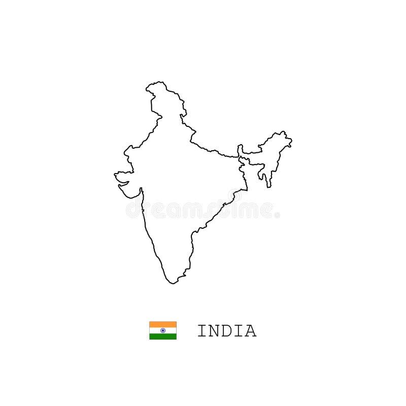 India Vector Map Outline, Line, Linear. India Black Map on White ...