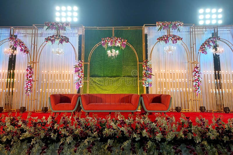 India Wedding Event Stage Decorated - Image Stock Photo - Image of ...
