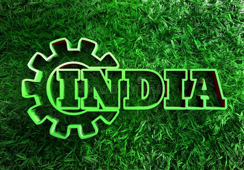 India Word with Gear and Fresh Spring Grass. Stock Illustration ...