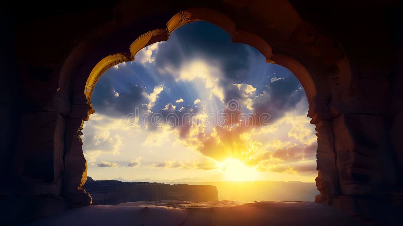 Indian Arch Silhouette in Old Temple at Dramatic Sunset Stock Image ...