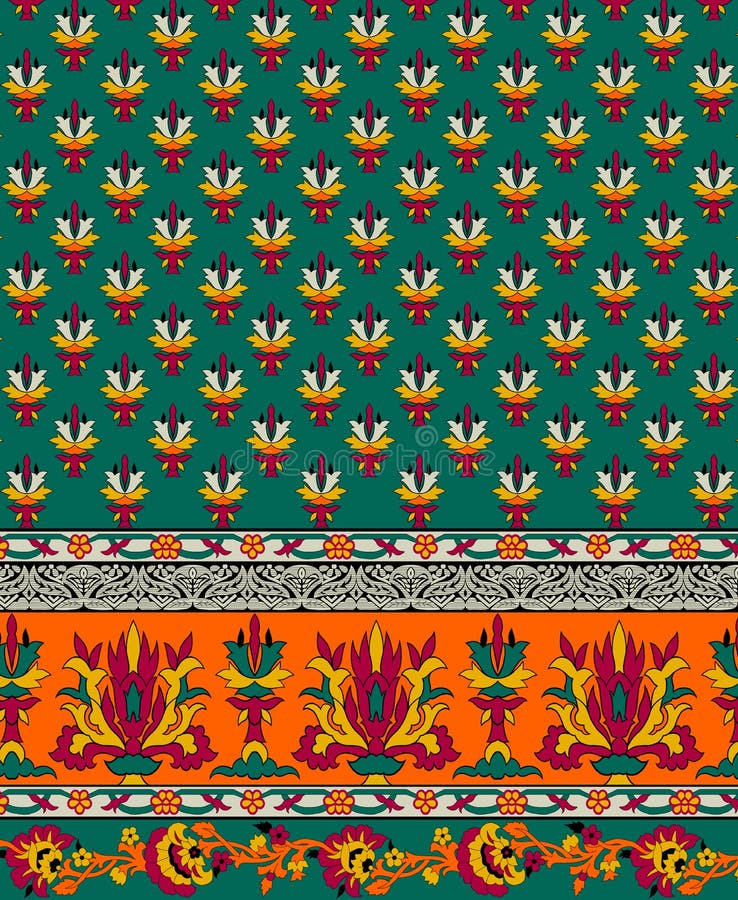 Indian Art Mughal Unique Floral Boti Design Element Motif Composition ...