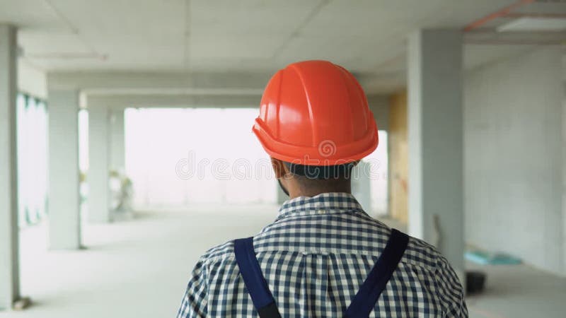 Indian Asian Builder Engineer Worker in Uniform and Helmet Walking at ...
