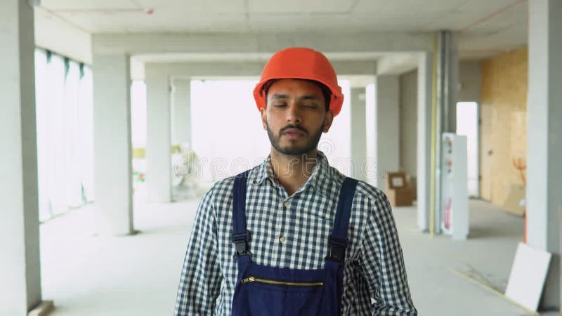 Indian Asian Builder Engineer Worker in Uniform and Helmet Walking at ...
