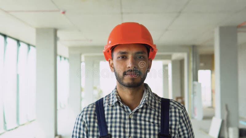 Indian Asian Builder Engineer Worker in Uniform and Helmet Walking at ...