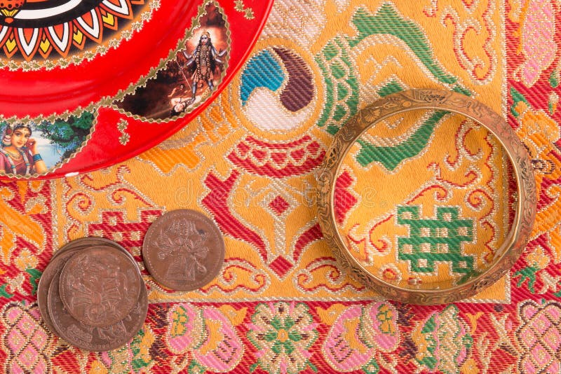 Indian Background with Various Ritual Objects Stock Image - Image of ...