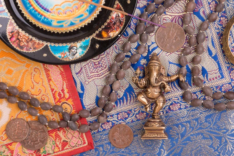 Indian Background with Various Ritual Objects Stock Photo - Image of ...
