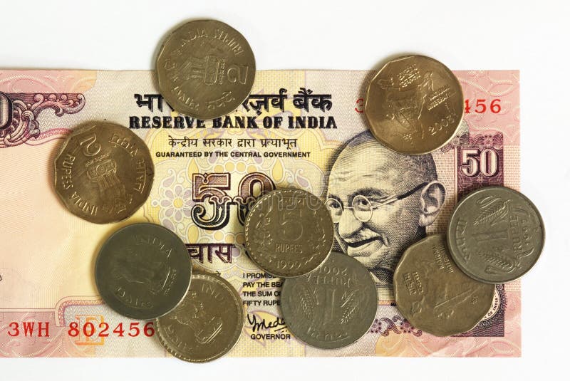 Indian bank note and coins stock photo. Image of material - 8063174