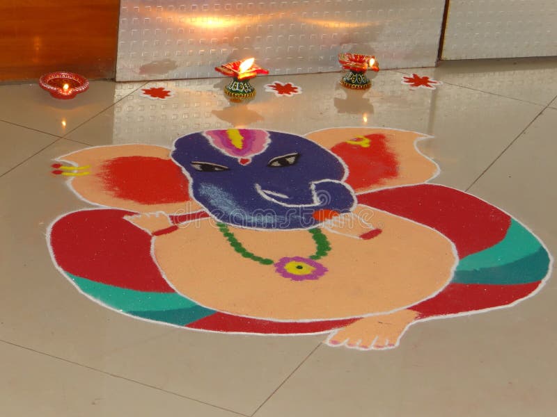 Indian Beautiful Ganpati Rangoli Sand Art Stock Photo - Image of design ...