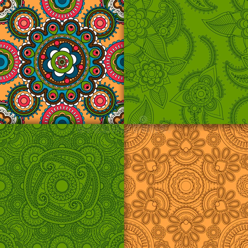 Indian Beige and Green Pattern Set Stock Vector - Illustration of ...