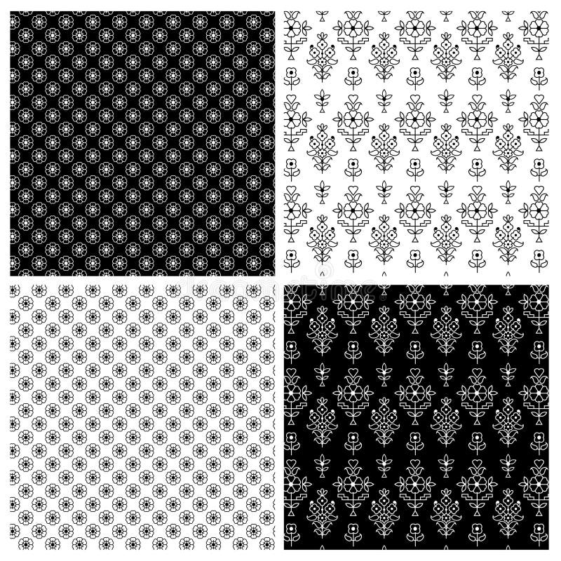 Indian Black and White Buti Seamless Vector Patterns Stock Vector ...