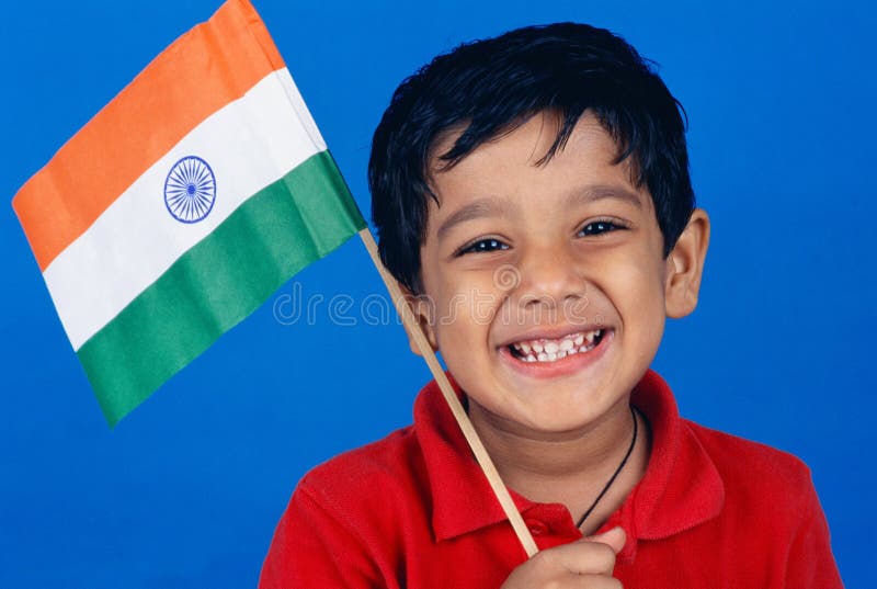 Indian Poor Children With Flag