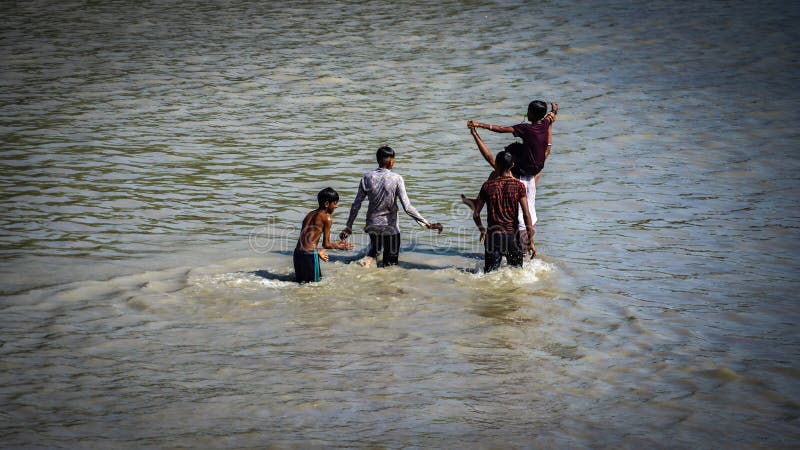 Indian Boys Bathing in Ganga Editorial Stock Image - Image of ...