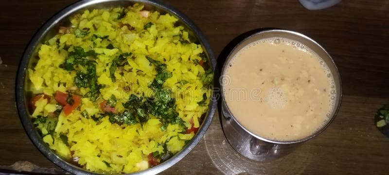 Indian Breakfast Dish Poha and Milk Tea Stock Image - Image of poha ...
