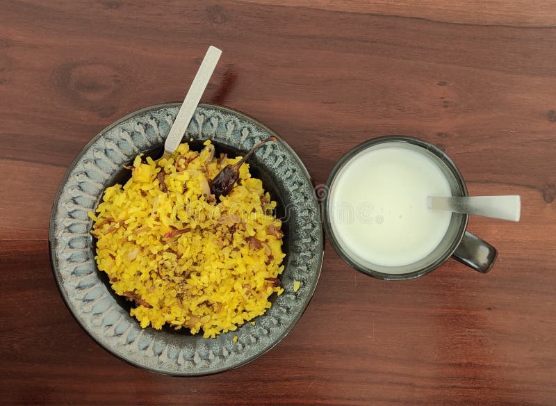 Indian Breakfast Poha and Milk Plating Food Stock Photo - Image of poha ...
