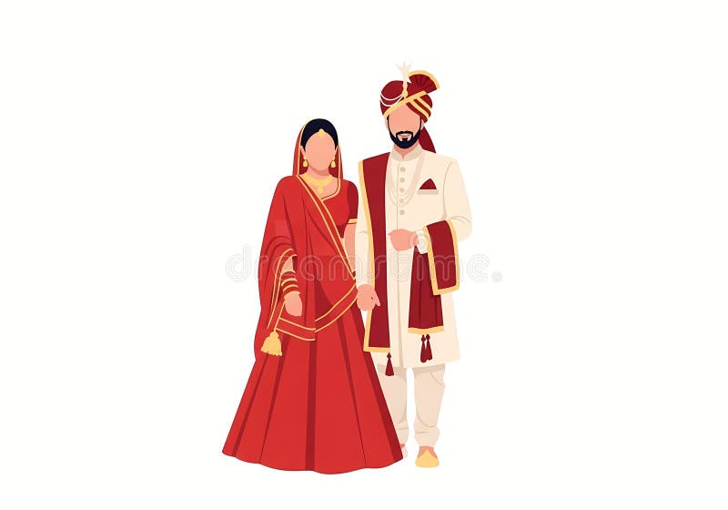 Indian Bride and Groom Standing Together Vector Stock Vector ...