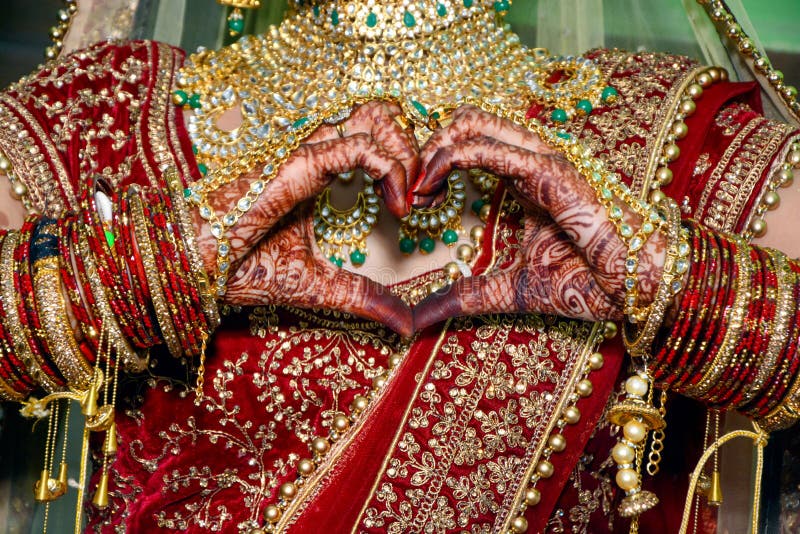 Indian Bride Making Heart Shape by Her Hands Stock Image - Image of ...