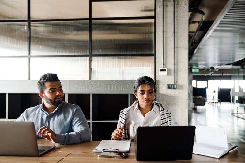 Indian Business People Working on Laptops while Sitting in Office Stock ...