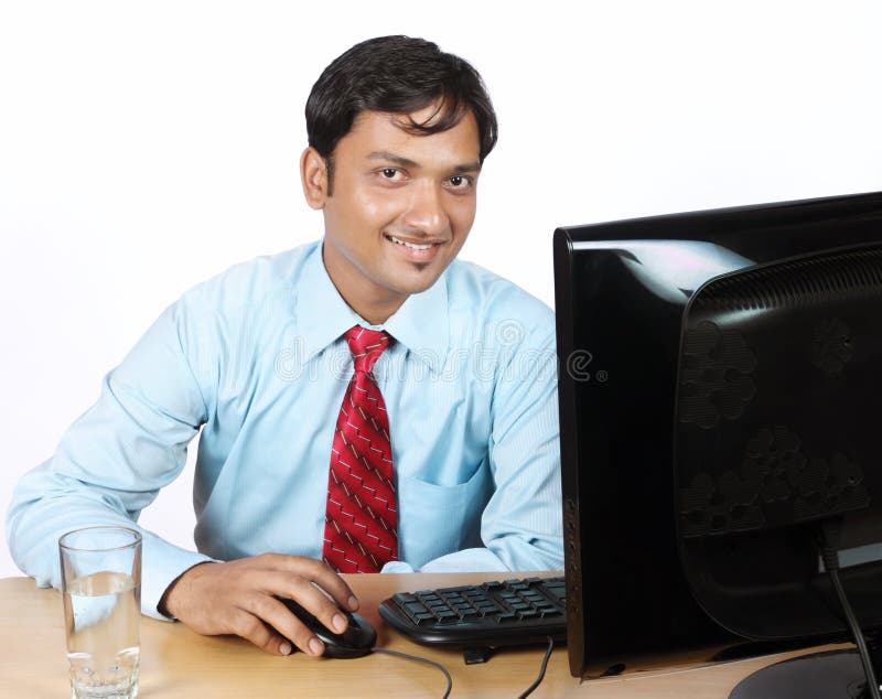 Indian Businessman With Computer Stock Photo - Image of employee ...