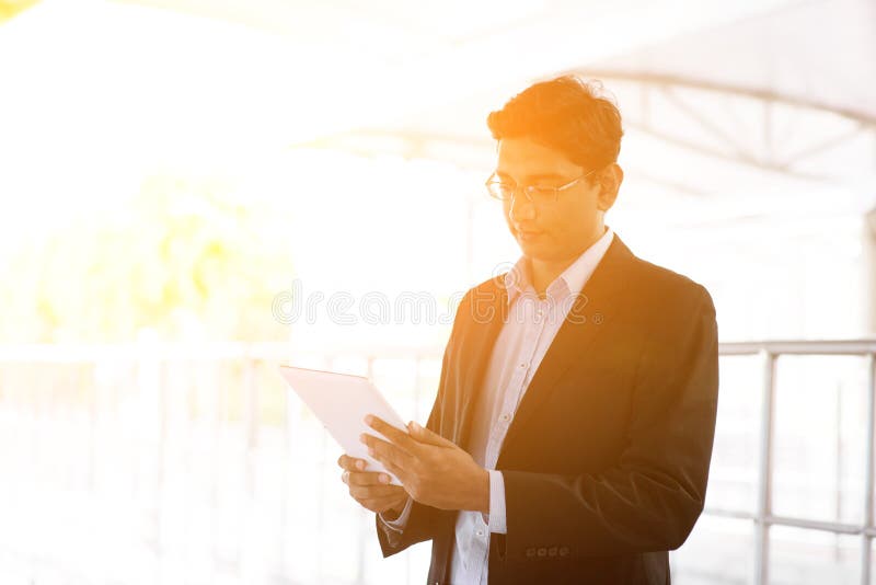 Indian Businessman Using Tablet Pc at Railway Station Stock Image ...
