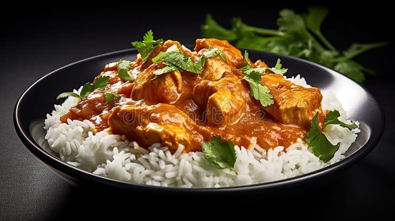 Indian Butter Chicken Curry with Basmati Rice Generative AI Stock ...