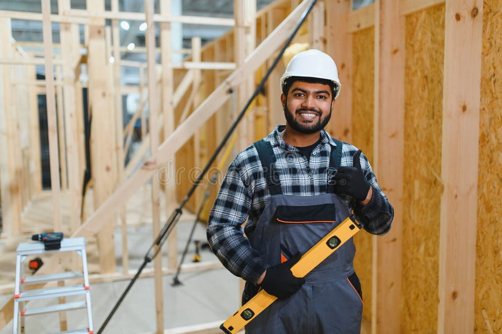 Indian Carpenter Works on the Construction of Modular Houses Stock ...