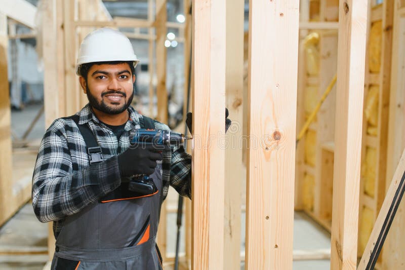 Indian Carpenter Works on the Construction of Modular Houses Stock ...