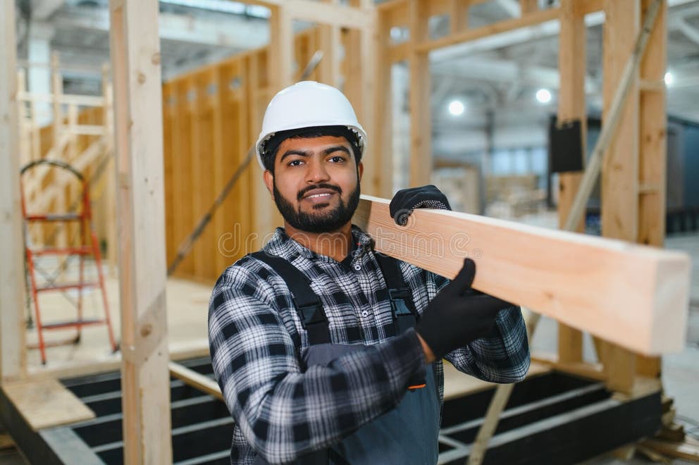 Indian Carpenter Works on the Construction of Modular Houses Stock ...