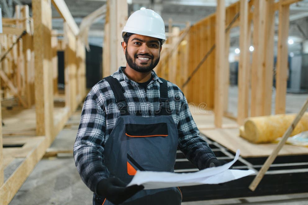 Indian Carpenter Works on the Construction of Modular Houses Stock ...