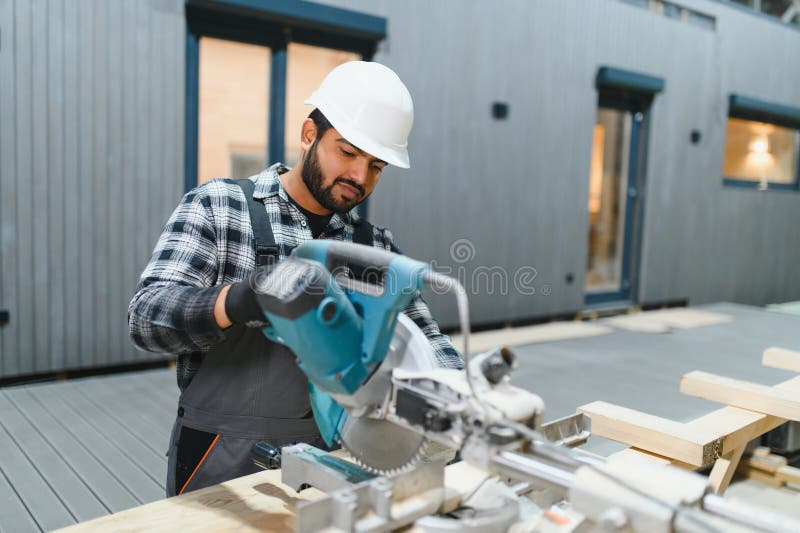 Indian Carpenter Works on the Construction of Modular Houses Stock ...