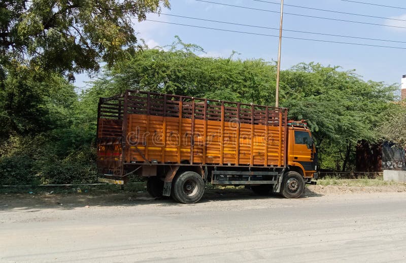 Indian Carrier Goods Truck Standing on Road Side Stock Photo - Image of ...