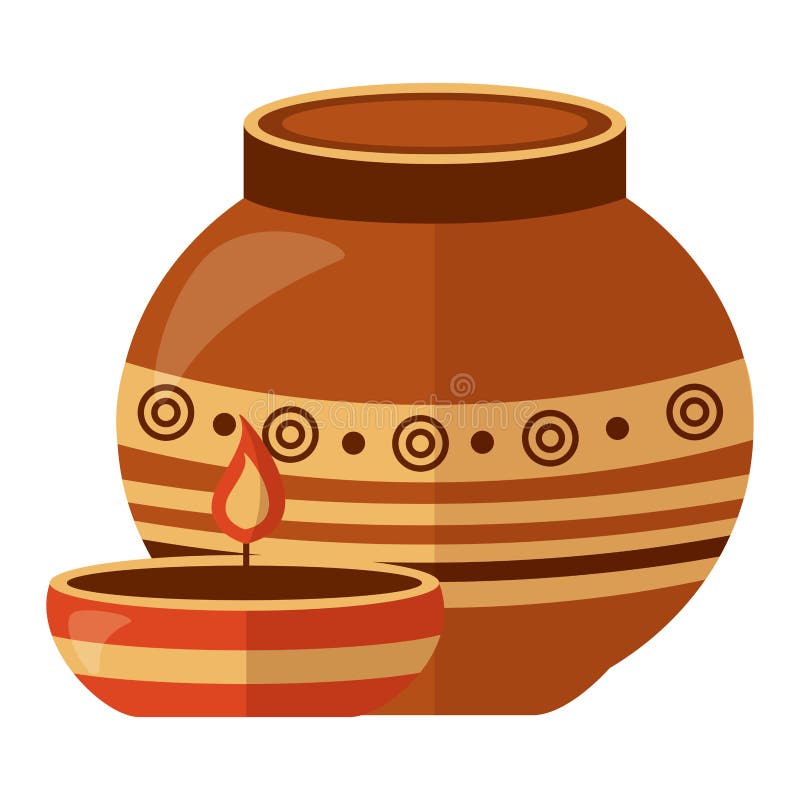 Indian Ceramic Pot Folk with Drum and Lotus Flower Stock Illustration ...