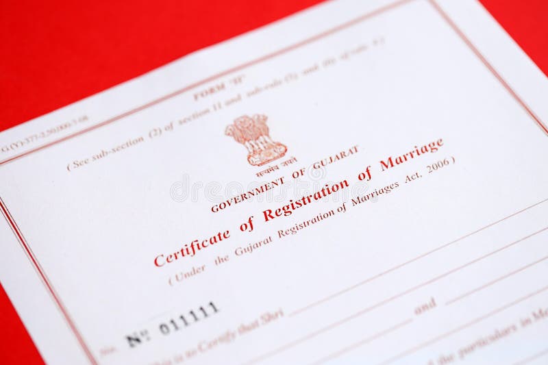 Indian Certificate of Registration of Marriage Blank Document on Table ...