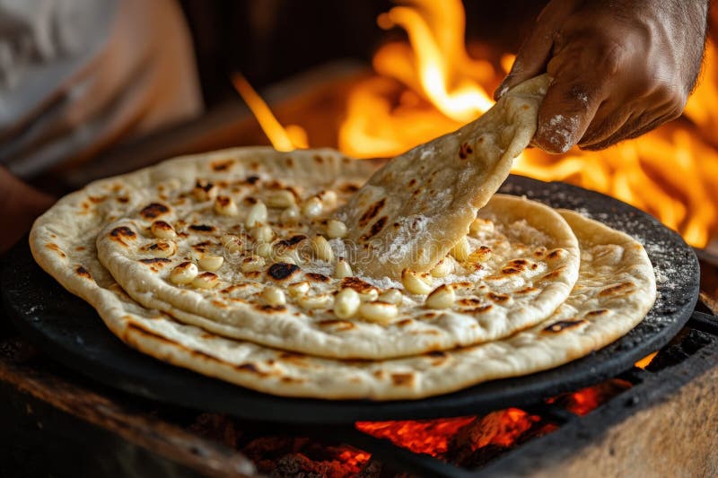 Indian Chef Skillfully Preparing Traditional Flatbread Over an Open ...