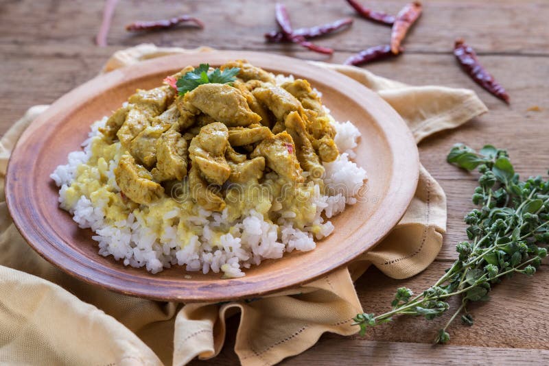 Indian Chicken Curry with White Rice Stock Photo - Image of delicious ...