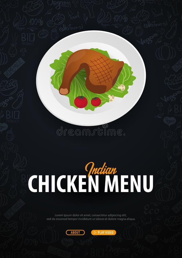Indian Chicken Menu. Chicken Dish. Banner with Hand-draw Doodle ...