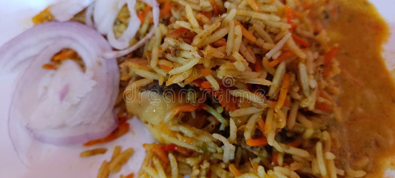 Indian Chiken Biryani Food Rice with Onion. Stock Image - Image of rice ...