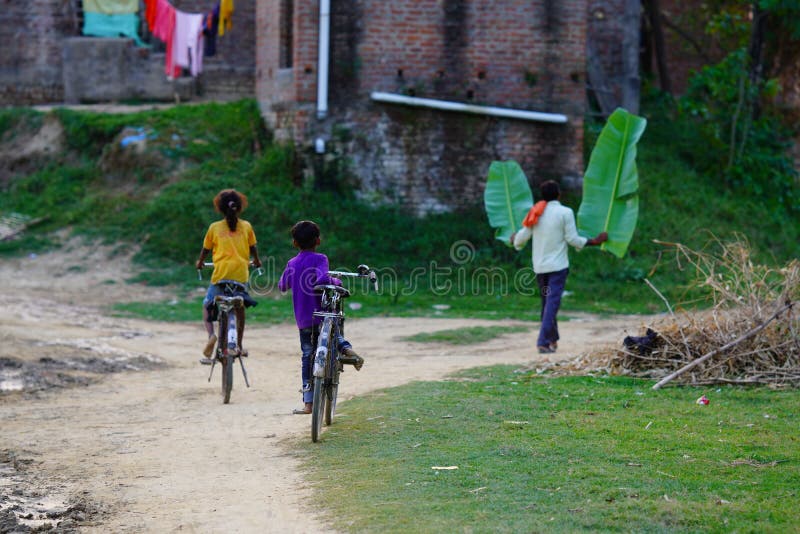 Indian Child of Village Playing Cycle Image Editorial Stock Image ...