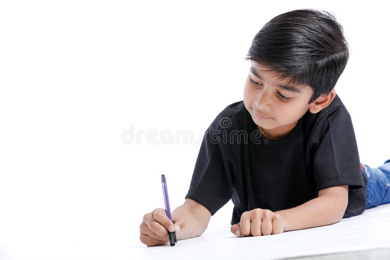 Indian Child Writing on Note Book Stock Photo - Image of pencil ...