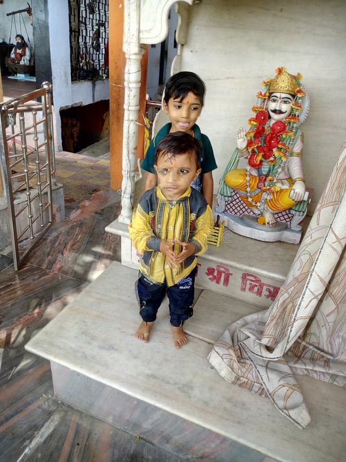 Indian Children Standing in a Temple Stock Image - Image of indian ...