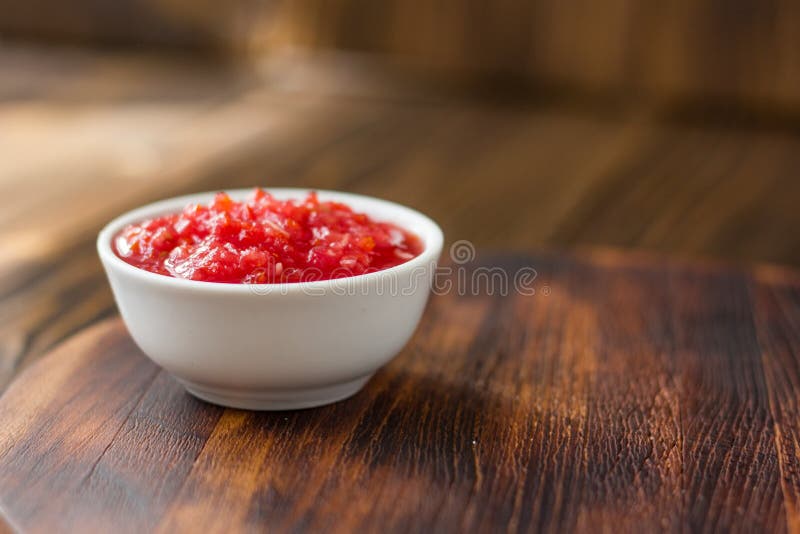 Indian Chutney or Mexican Salsa in White Ceramic Bowl. Stock Photo ...
