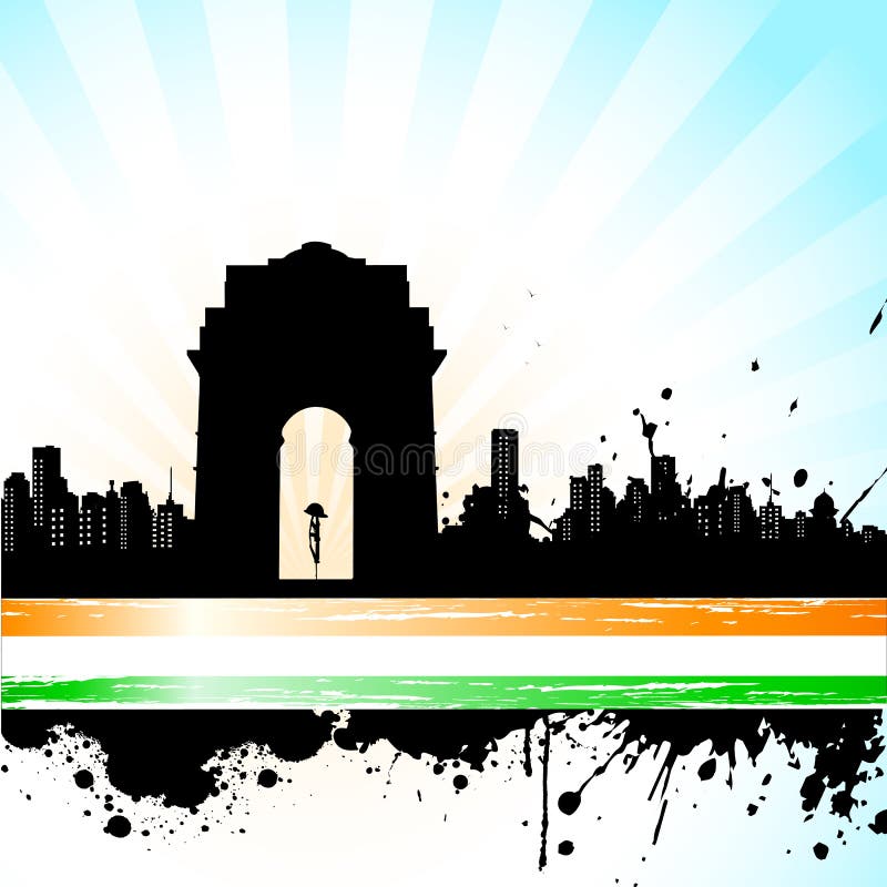Indian City Scape on Tricolor Background Stock Vector - Illustration of ...